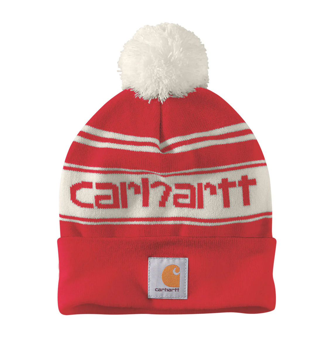 Pom Pom Logo Beanie - Red/Winter White - Idle Torque