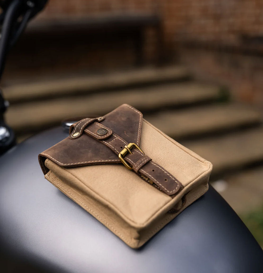 Canvas & Leather Tank Bag - Small - Sahara & Tobacco - Idle Torque